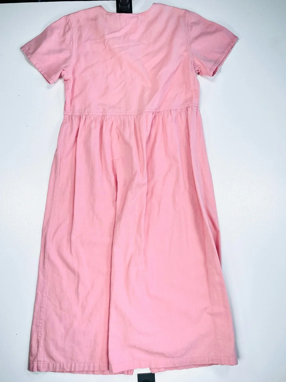 Dresses | Vintage Pink Linen Button Front Maxi Dress Floral Embroidered ...